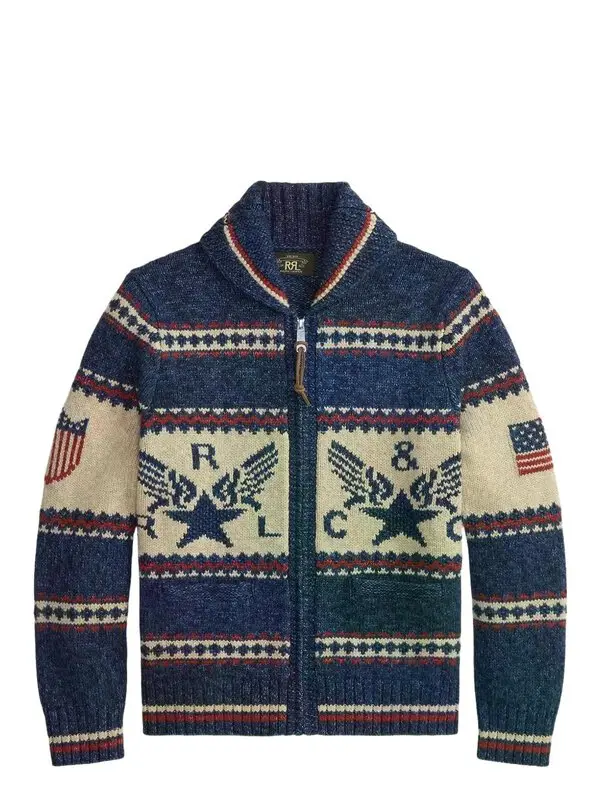Ralph Lauren Zip-up Graphic Cotton Cardigan - Blue