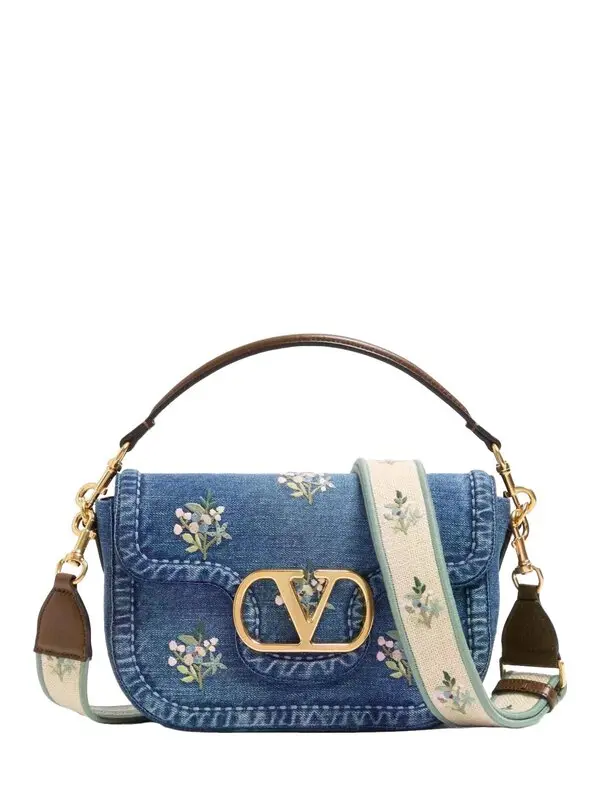 Valentino Garavani Alltime Medium Embroidered Denim Shoulder Bag - Blue