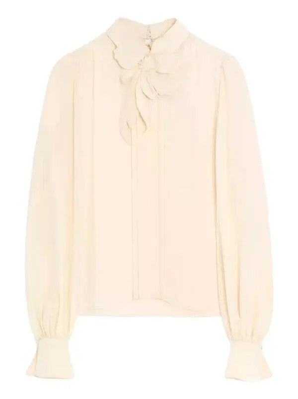 Valentino Garavani Embroidered Crepe De Chine Top - Neutrals
