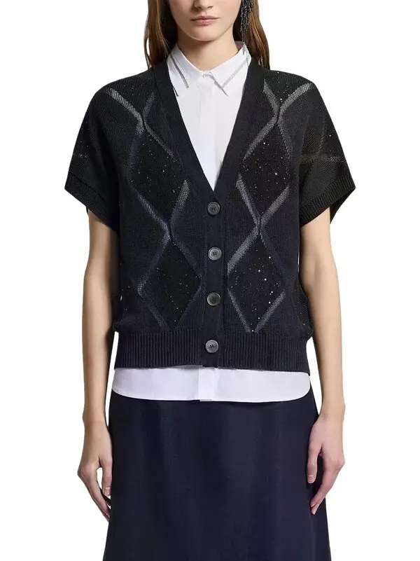 Peserico Argyle V-neck Cardigan - Black