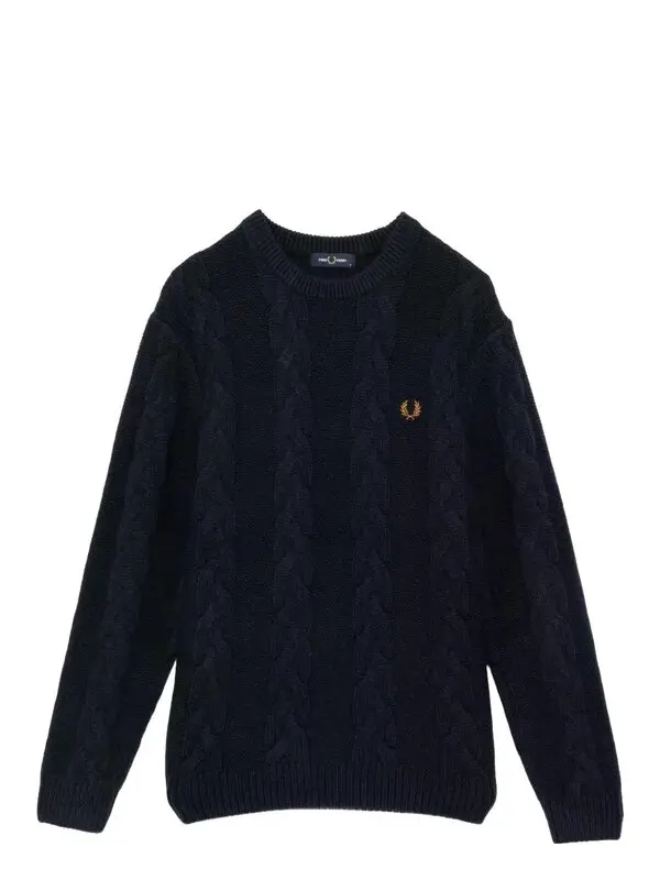 Fred Perry Cable Knit Crew Neck Sweater - Blue