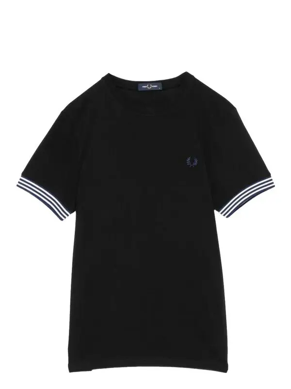 Fred Perry Logo-embroidered Striped Cuffs T-shirt - Black