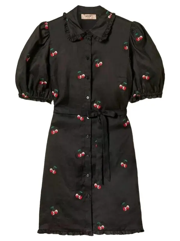 TWINSET Embroidered Ruffled Dress - Black