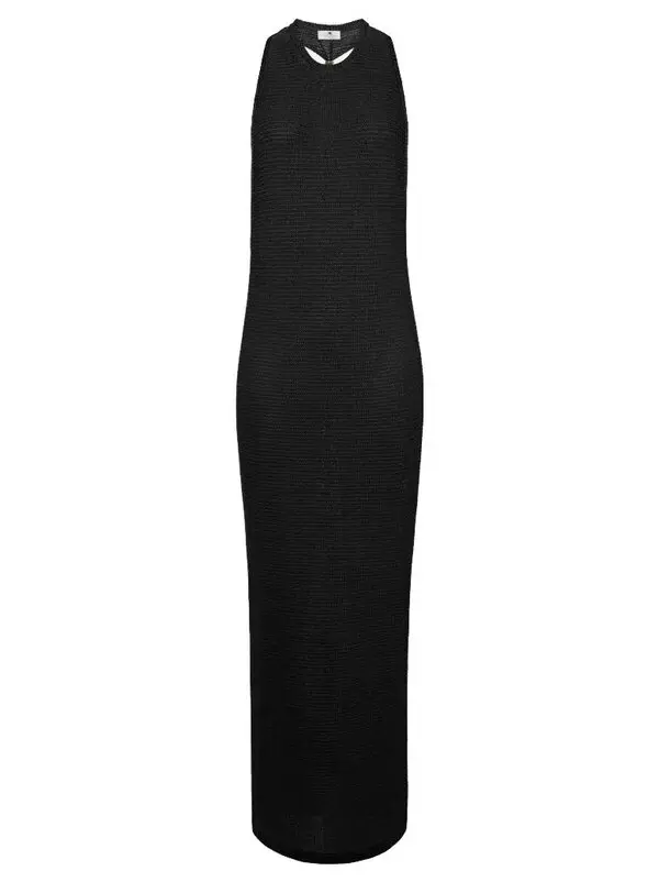 Elisabetta Franchi Jewel Twisted Necklace Knit Maxi Dress - Black