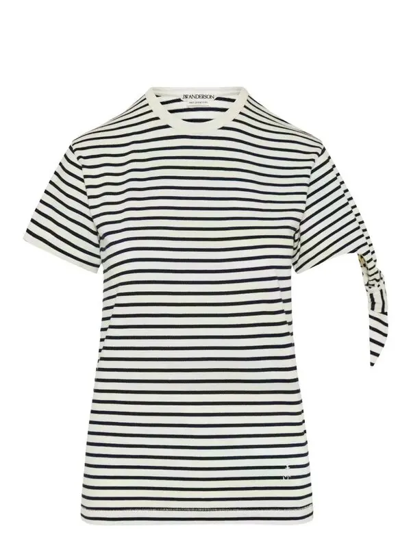 JW Anderson Striped Tie-sleeve T-shirt - Neutrals