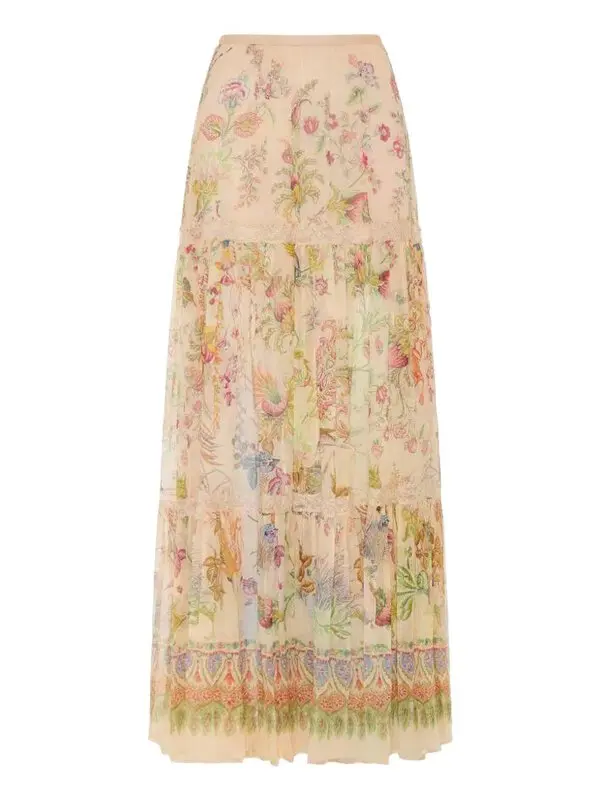 Etro Floral Print Tiered Skirt - Neutrals