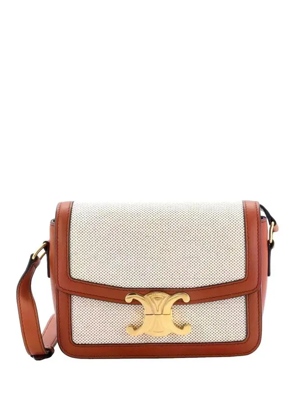 Celine Triomphe Teen Crossbody Bag Canvas With Leather - Brown