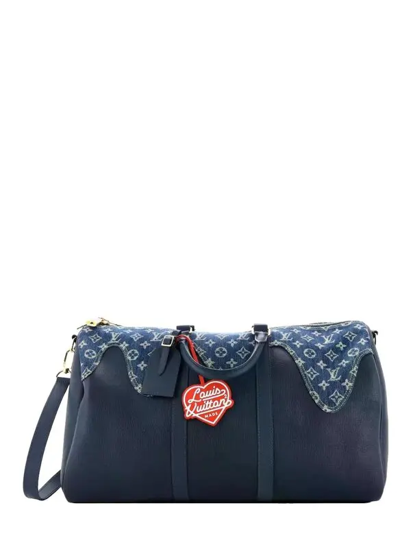 LOUIS VUITTON Nigo Keepall Bandouliere 50 Travel Bag Monogram Denim And Taurillon Leather - Blue