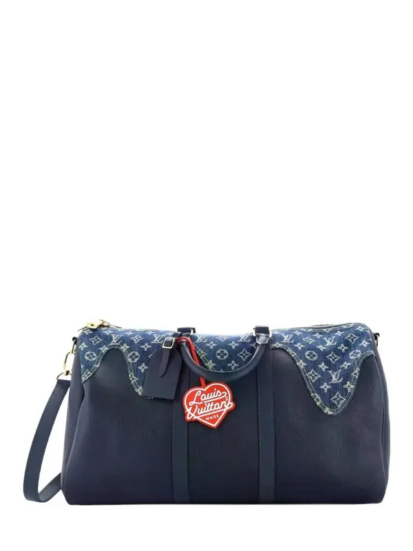 LOUIS VUITTON Nigo Keepall Bandouliere 50 Travel Bag Monogram Denim And Taurillon Leather - Blue