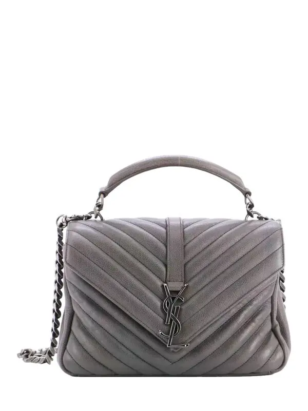 Saint Laurent Classic Monogram College Matelasse Chevron Leather Medium Crossbody Bag - Grey