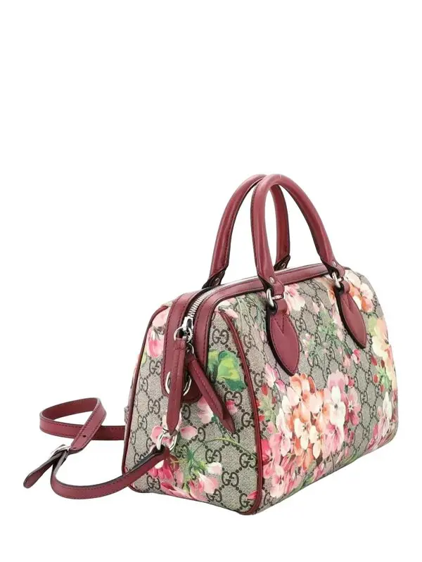 Gucci Blooms Print Gg Coated Canvas Small Satchel Convertible Boston Bag - Brown