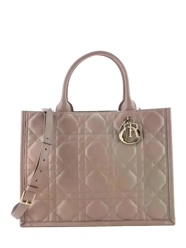 Dior Book Tote Bag With Strap Cannage Quilt Lambskin Medium - Neutrals