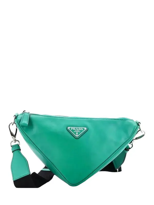 Prada Triangle Logo Zip Leather Crossbody Bag - Green