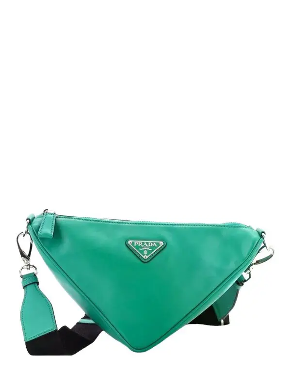 Prada Triangle Logo Zip Leather Crossbody Bag - Green
