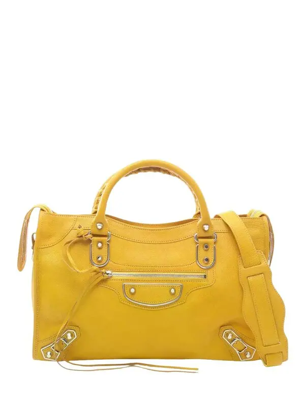 Balenciaga 2010-2026 Small Chevre Motocross Classic Metallic Edge City Satchel - Yellow