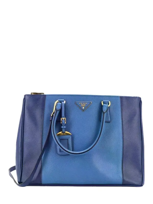 Prada Bicolor Saffiano Leather Medium Tote Bag - Blue