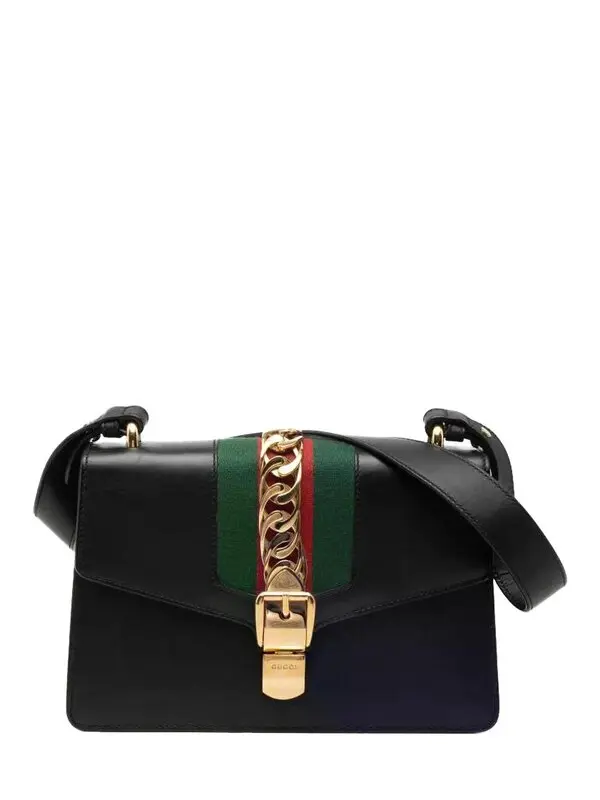 Gucci Small Leather Web Sylvie Satchel - Black