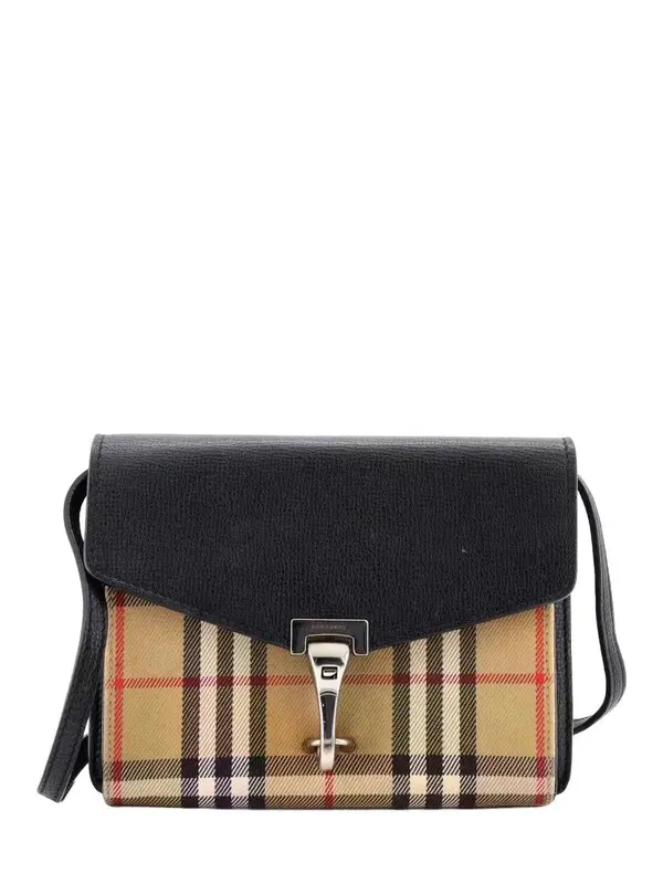 Burberry Macken Leather And Vintage Check Canvas Baby Crossbody Bag - Brown