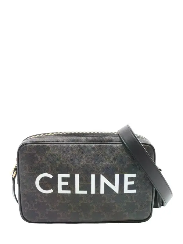 Celine 2021-2026 Medium Triomphe Coated Canvas Crossbody Bag - Black