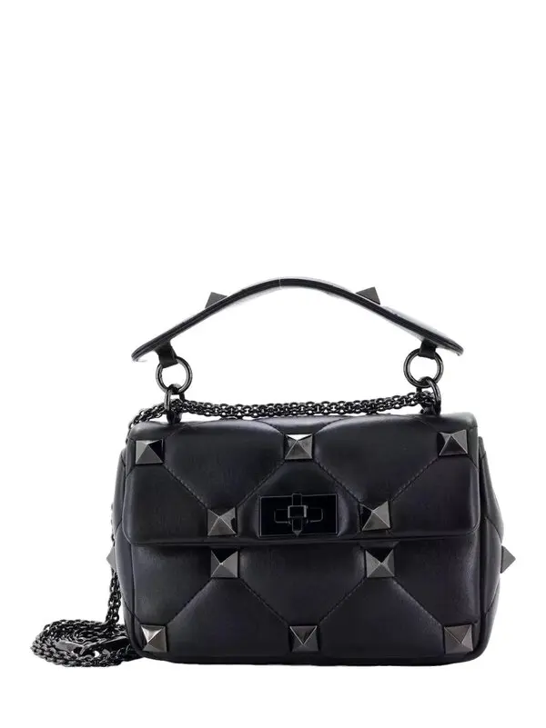 Valentino Garavani Roman Stud Flap Bag Quilted Leather Medium - Black