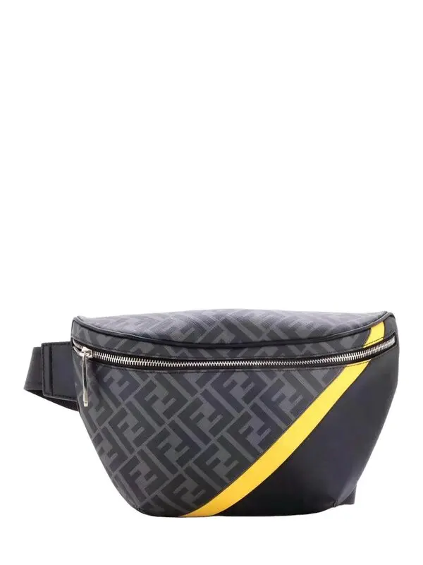 Fendi Zip Zucca Coated Canvas And Leather Belt Bag - Black