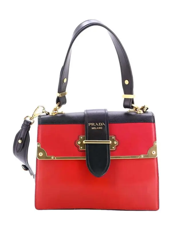 Prada Cahier Convertible City Calf And Saffiano Medium Shoulder Bag - Red