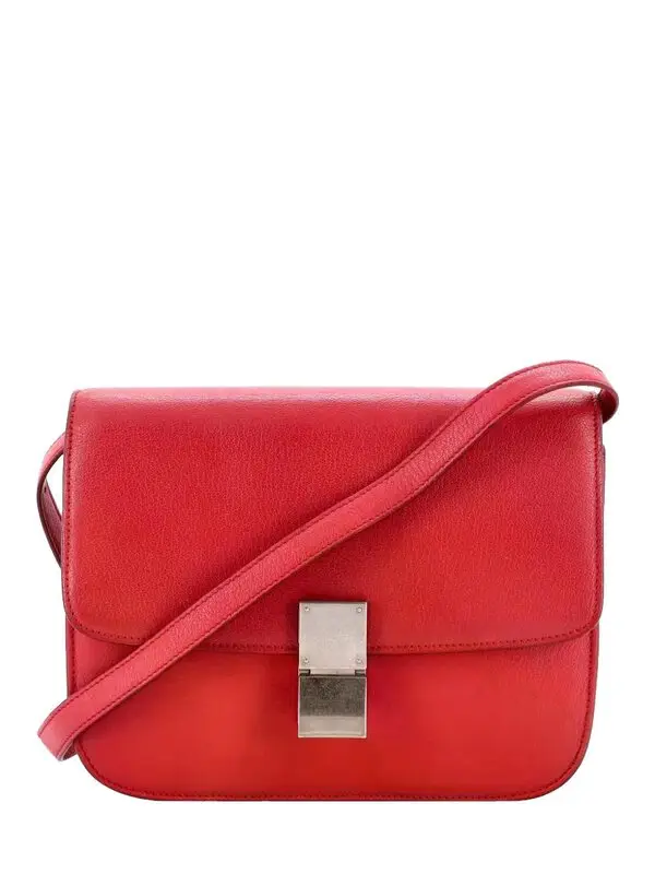 Celine Classic Box Bag Grainy Leather Medium Crossbody Bag - Red