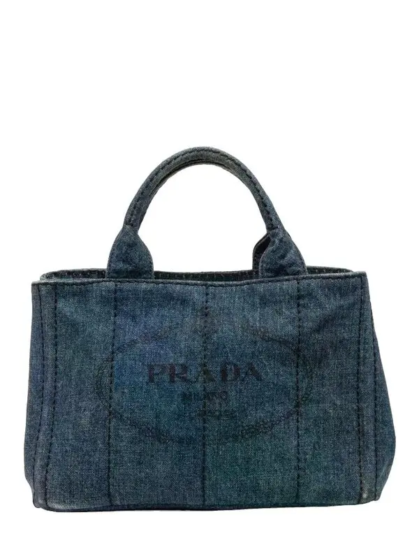 Prada Small Denim Canapa Logo Satchel - Blue