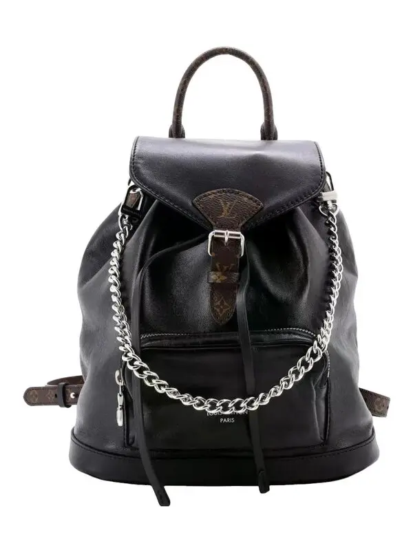 LOUIS VUITTON Montsouris Vibe Leather With Monogram Canvas Pm Backpack - Black