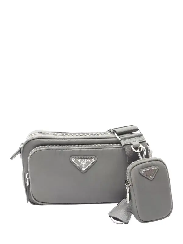 Prada 2013-2026 Textured Leather And Re-nylon Crossbody Bag - Grey