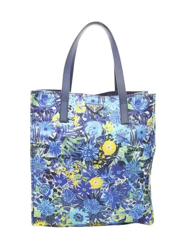 Prada 2013-2026 Tessuto Stampato Flower Tote Bag - Blue