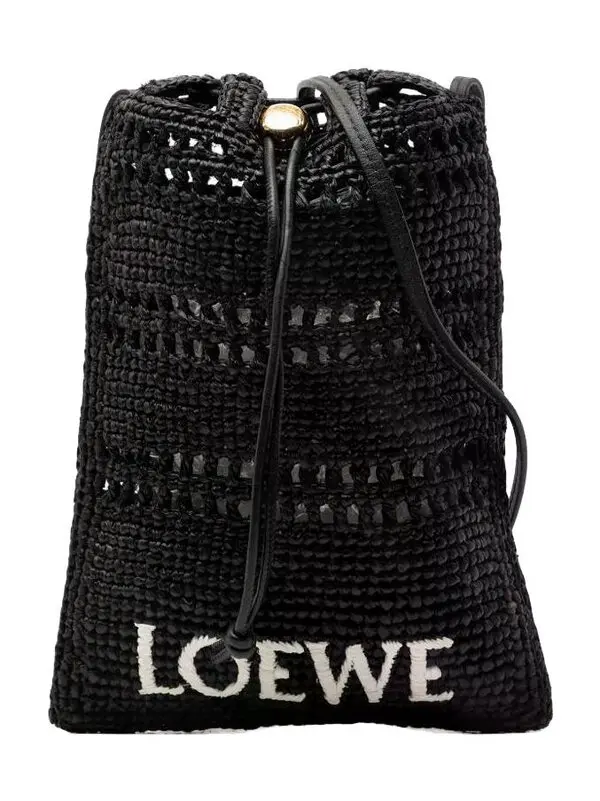 Loewe Paula Ibiza Raffia Drawstring Pocket Crossbody Bag - Black