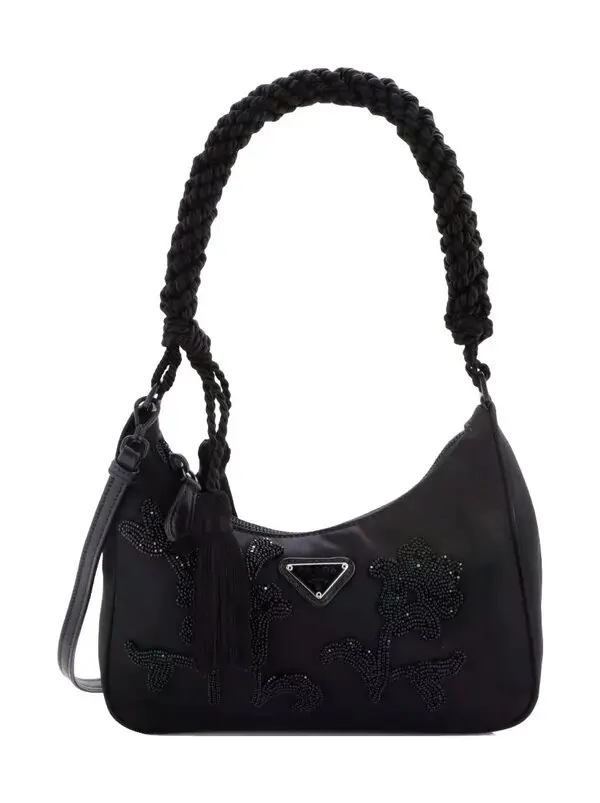 Prada Re-edition Embellished Tessuto Shoulder Bag - Black
