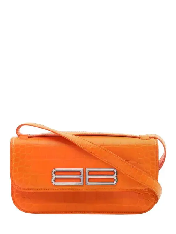 Balenciaga 2010-2025 Croc Embossed Calfskin Gossip Chain Bag Xs - Orange