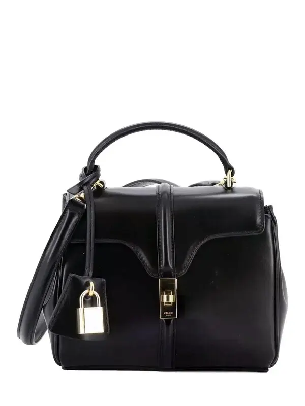 Celine 16 Top Handle Bag Smooth Calfskin Mini Satchel - Black