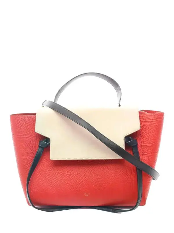 Celine 2010-2026 Mini Tricolor Grained Calfskin Belt Bag Satchel - Red