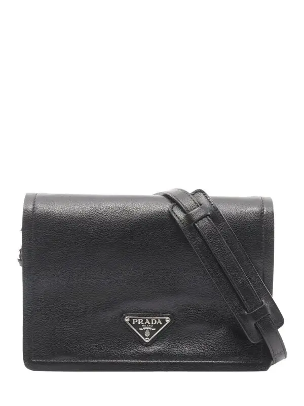 Prada 2013-2026 Glace Calf Flap Shoulder Bag - Black
