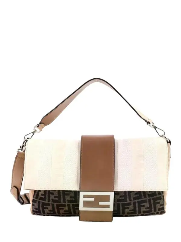 Fendi Baguette Zucca And Pequin Canvas Shoulder Bag - Brown