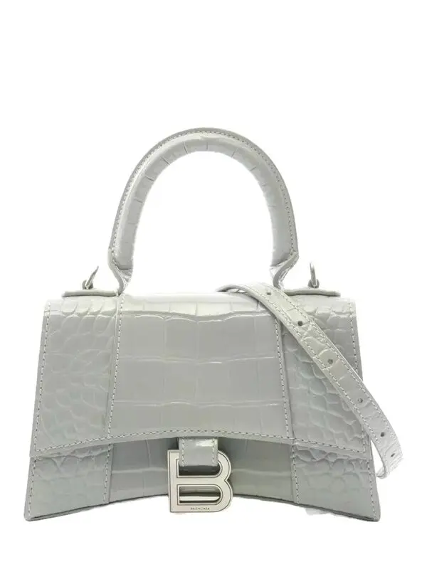 Balenciaga Xs Croc Embossed Hourglass Top Handle Bag - Grey