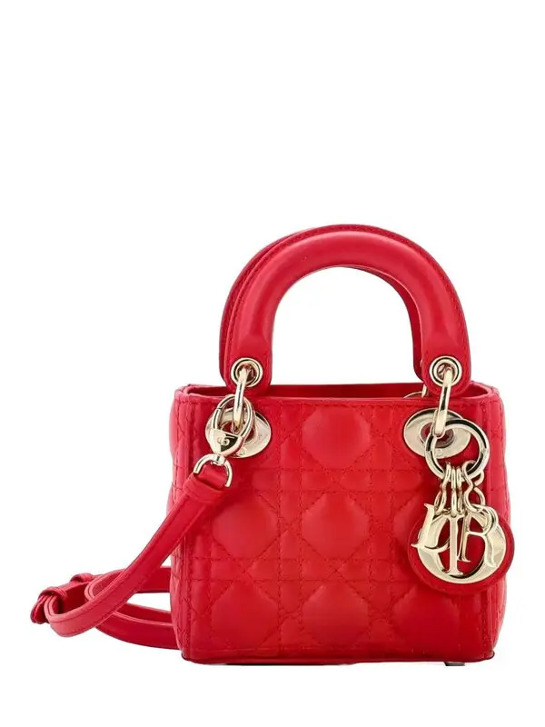 Dior Lady Cannage Quilt Lambskin Micro Shoulder Bag - Red