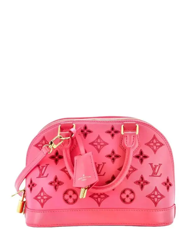 LOUIS VUITTON Alma Handbag Monogram Cutout Broderie Leather Bb Satchel - Pink