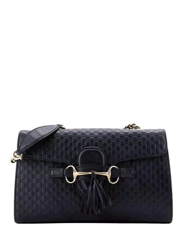 Gucci Emily Chain Flap Bag Microssima Leather Medium - Blue