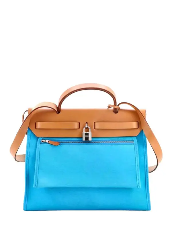 Hermès Herbag Zip Verso Leather And Toile 31 Shoulder Bag - Blue