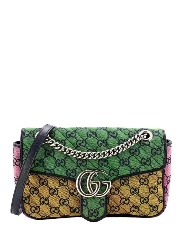Gucci Gg Marmont Flap Bag Diagonal Quilted Gg Canvas With Leather - Multicolour
