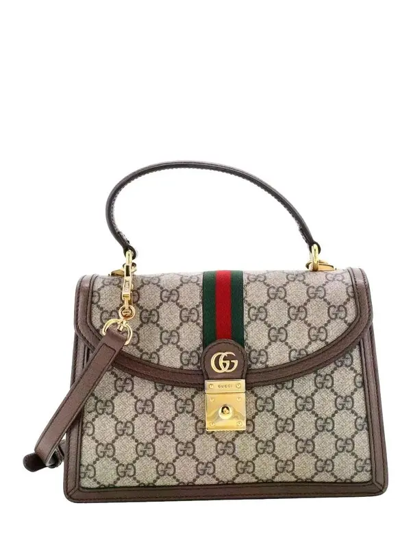 Gucci Ophidia Flap Top Handle Small Satchel - Brown