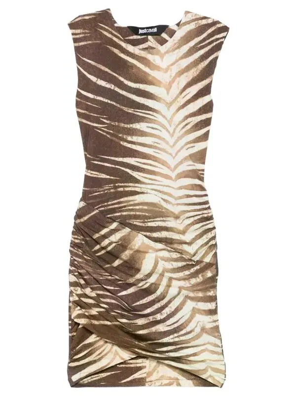 Just Cavalli Zebra-print Ruched Mini Dress - Brown