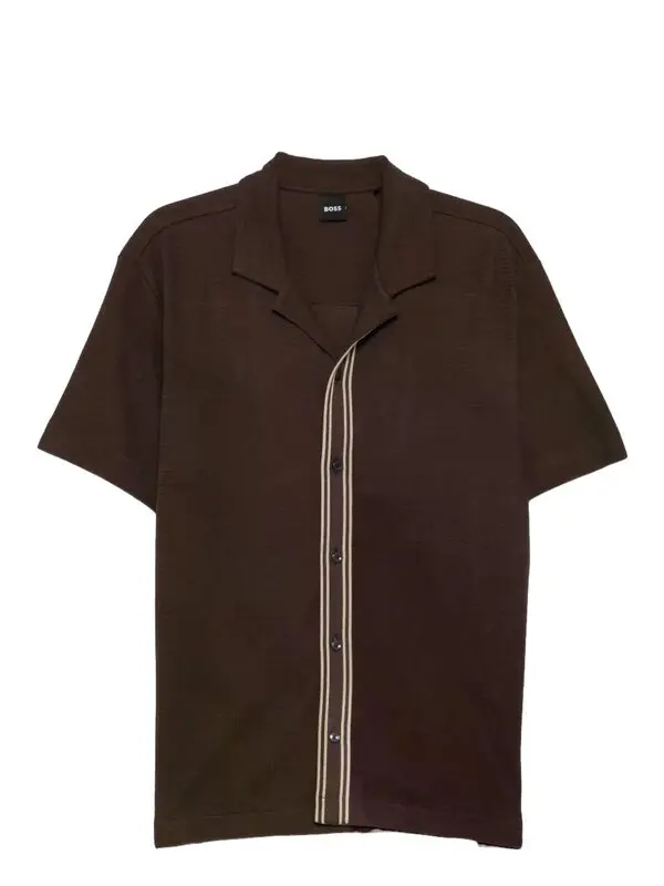 BOSS Knitted Button Shirt - Brown