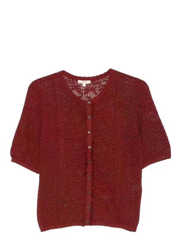 YERSE Openwork Knit Cardigan - Red