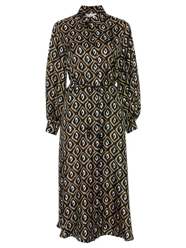 Max Mara Printed Midi Shirt Dress - Black
