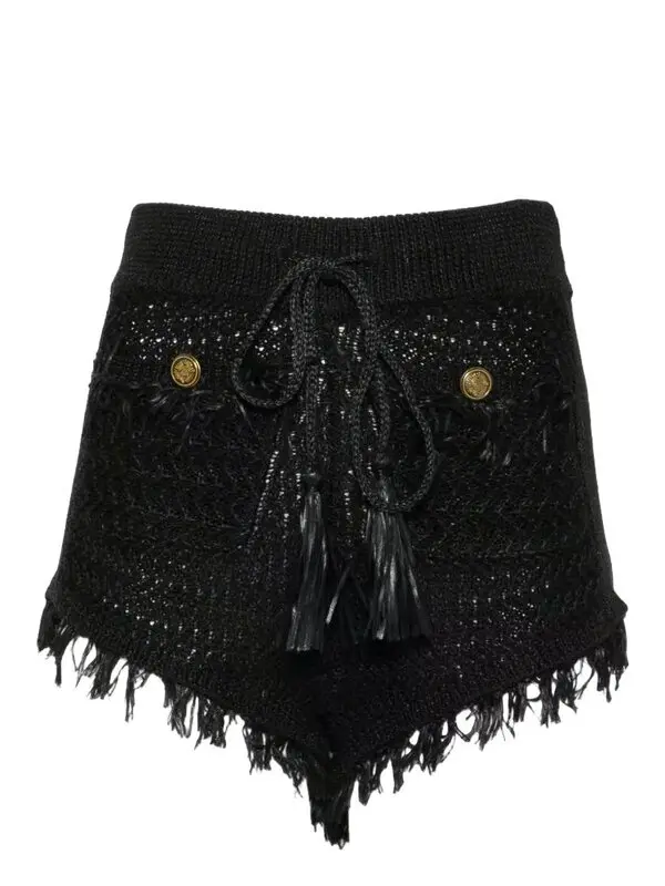 MES DEMOISELLES Fringed Hem Shorts - Black